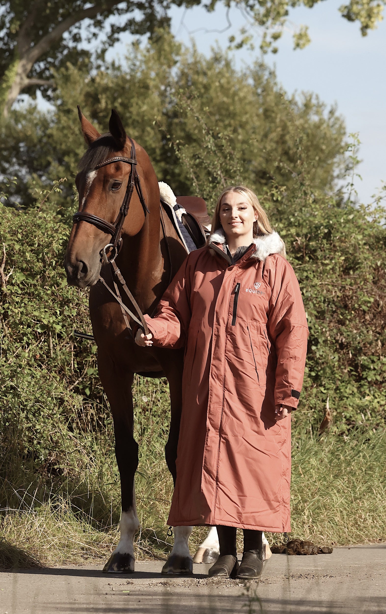 Pink EQUIDRY with Fur Hood - Ultra Warm & Stylish Long Waterproof Coat