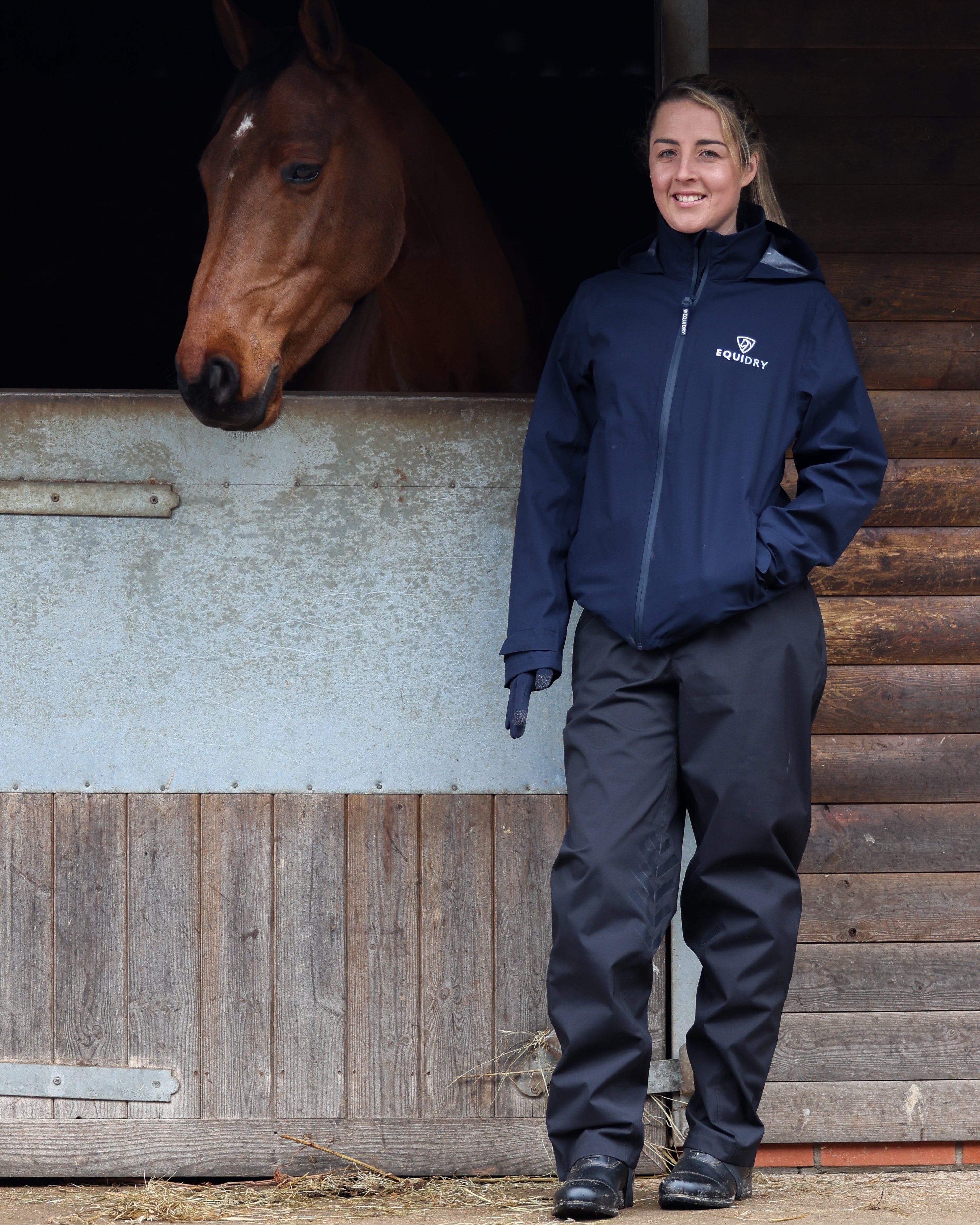 EQUIDRY Nimbus - Ladies Pack-Away Waterproof Horse Riding Coat - Navy