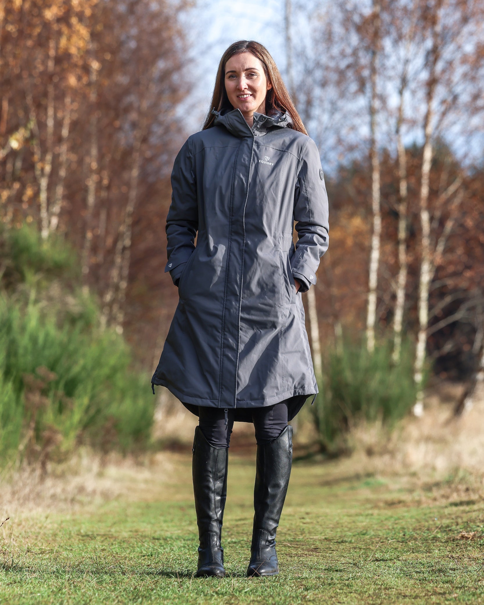 EQUIDRY Bronte | Women's Long Fitted Waterproof Riding Jacket | Grey