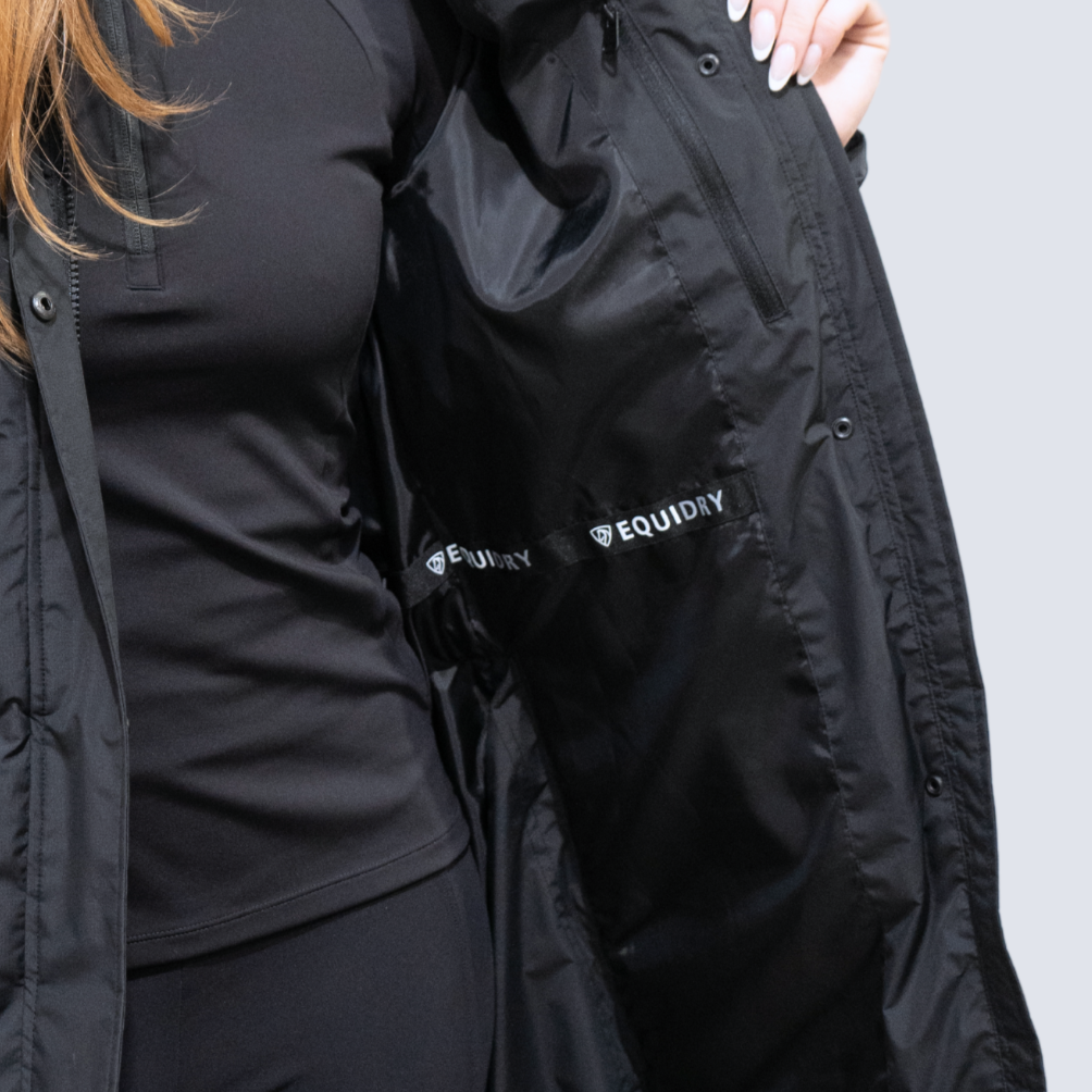 EQUIDRY Thora | Women's Long Waterproof Riding Puffer Coat | Black