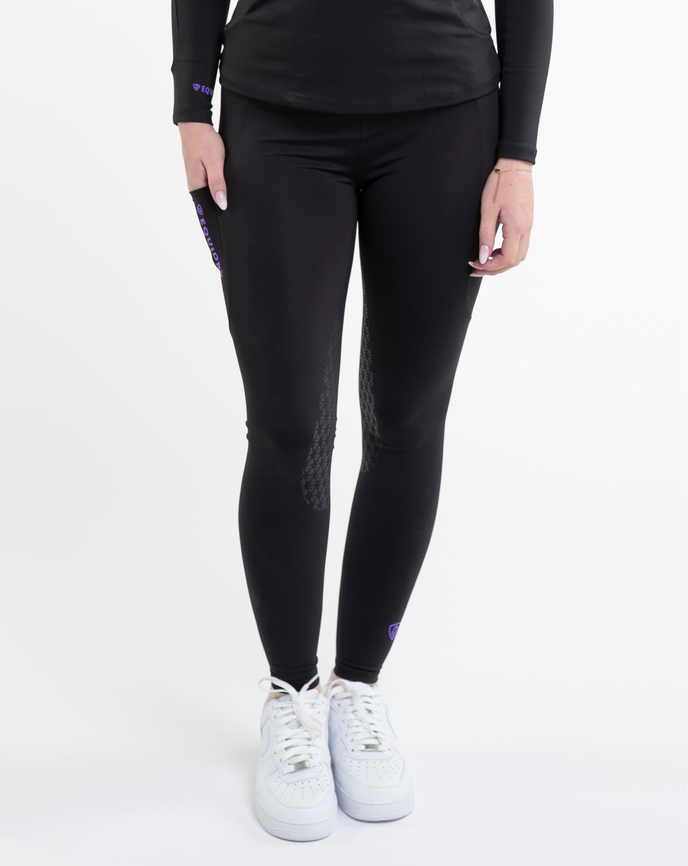 Water Repellent Leggings | Full Seat | Women's Black/Lilac – EQUIDRY