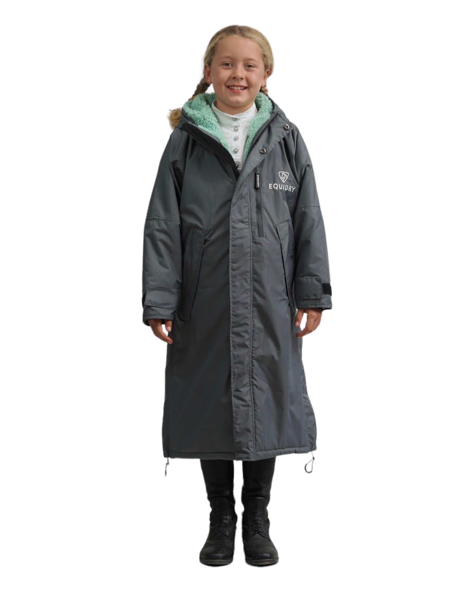 Child's Waterproof & Windproof EQUIDRY Evolution Coat | Grey & Jade