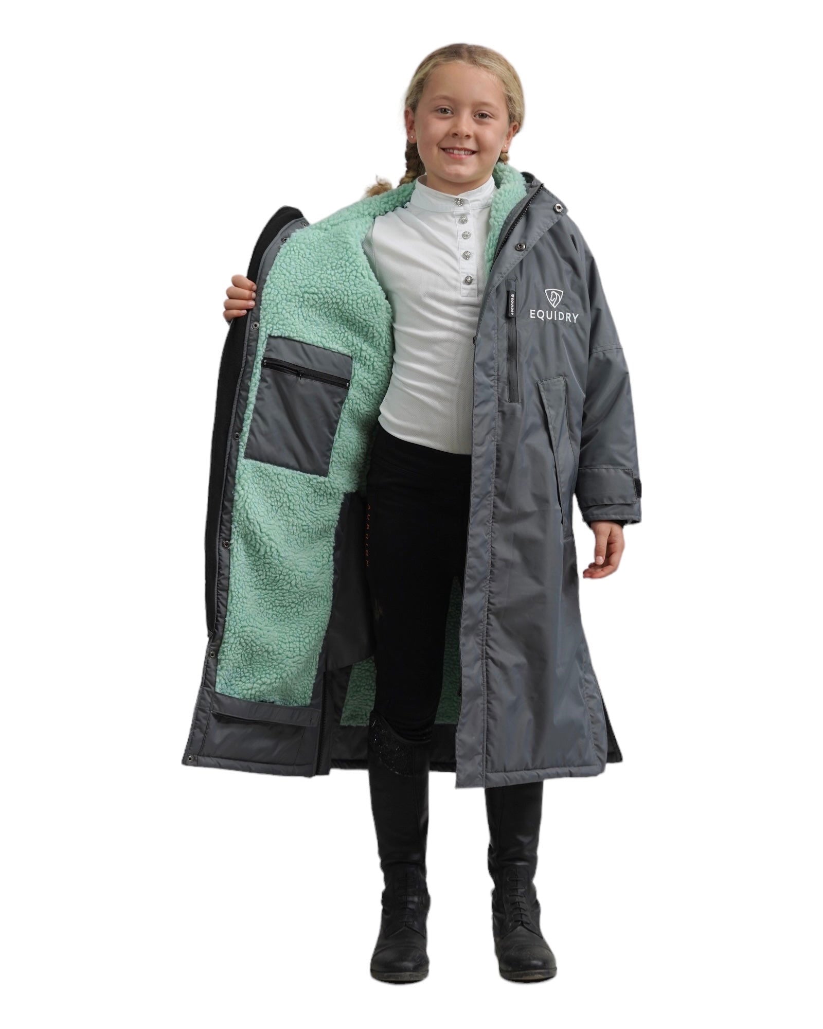 Child's Waterproof & Windproof EQUIDRY Evolution Coat | Grey & Jade