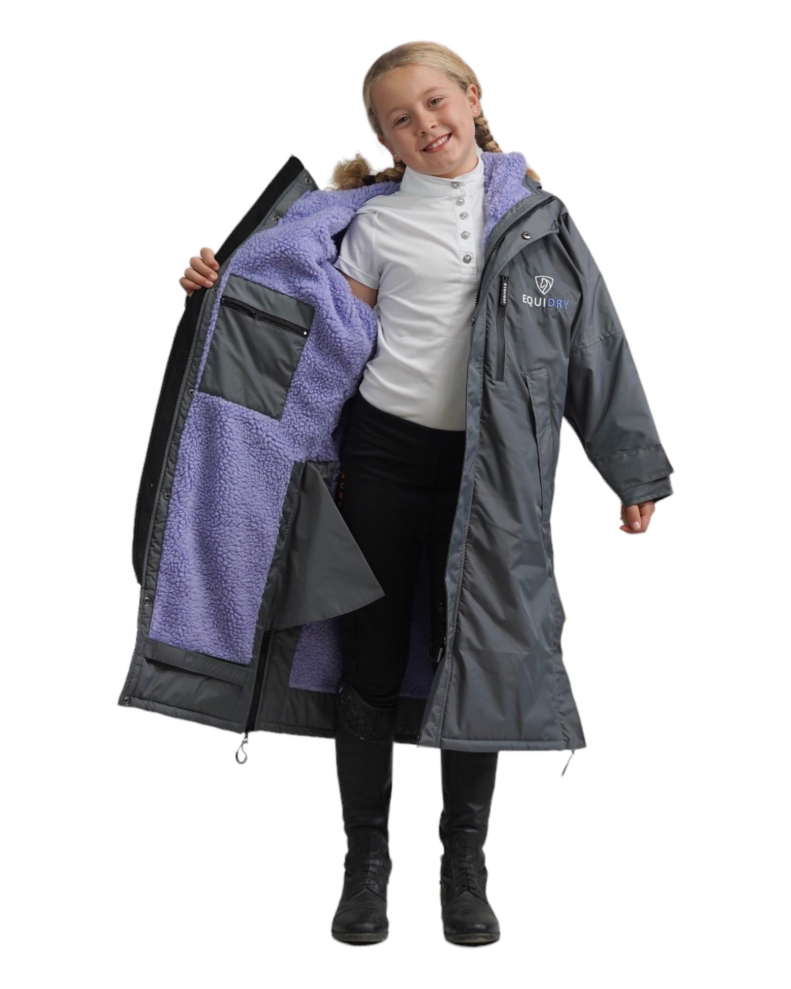 EQUIDRY Evolution | Child's Waterproof Horse Riding Coat | Grey&Purple