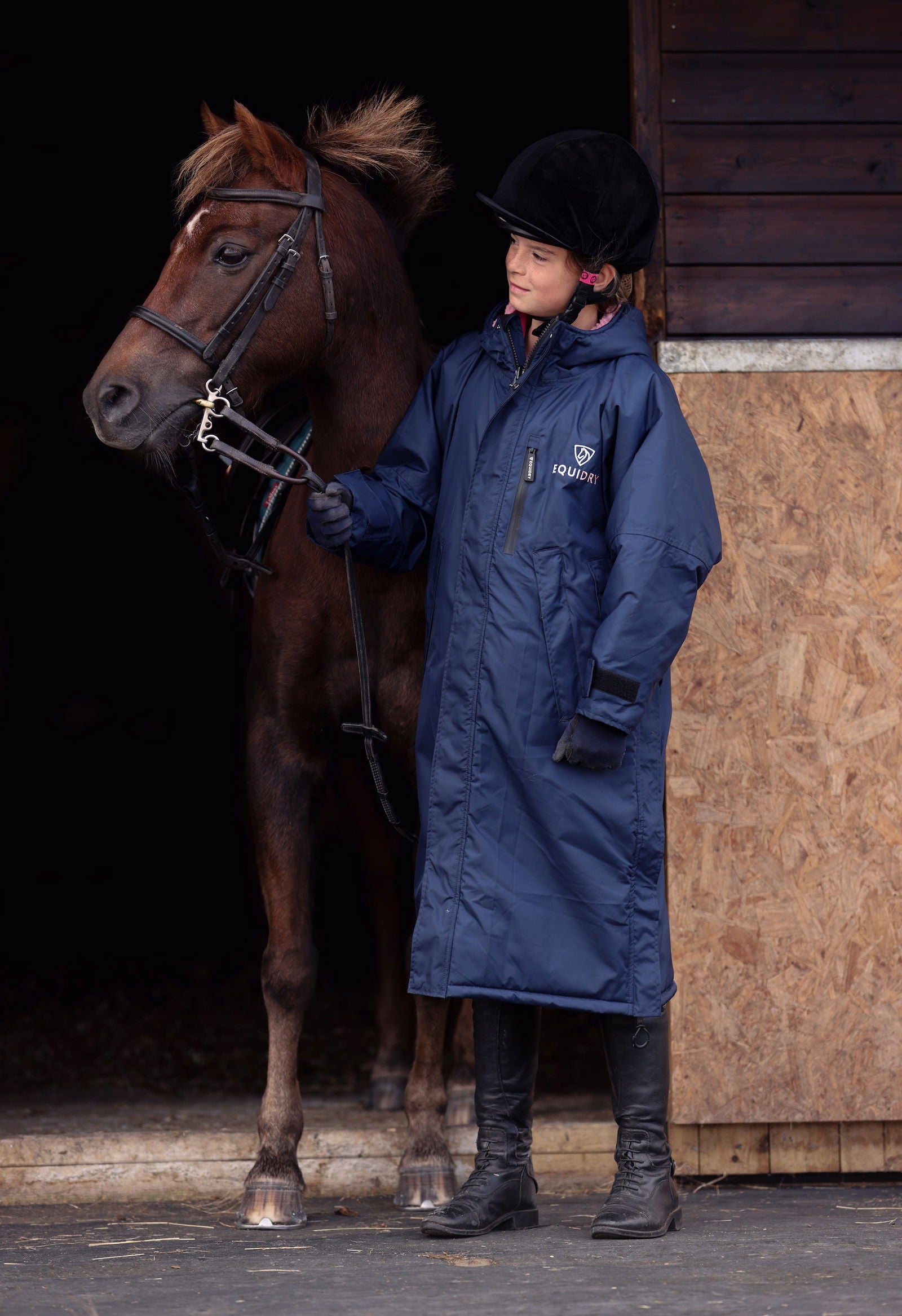 EQUIDRY | Child's Long Waterproof Horse Riding Coat | Navy & Pink
