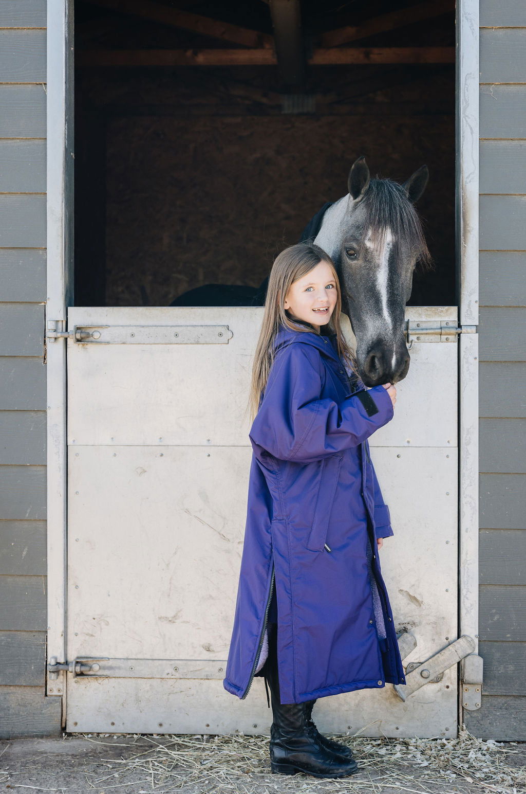 EQUIDRY | Children's Long Warm Waterproof Horse Riding Coat | Purple