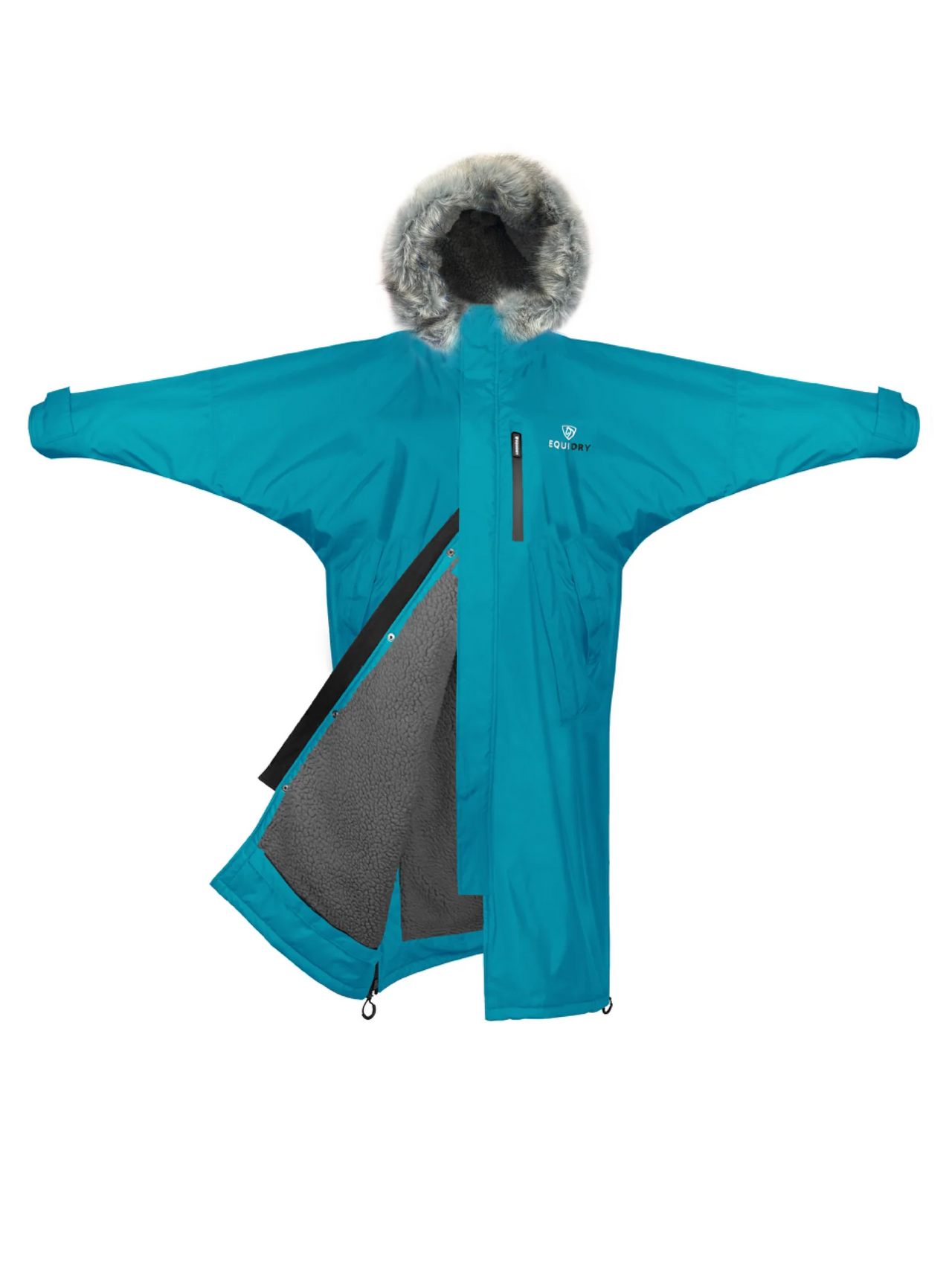 EQUIDRY Evolution – Turquoise Waterproof Horse Riding Coat with Fur