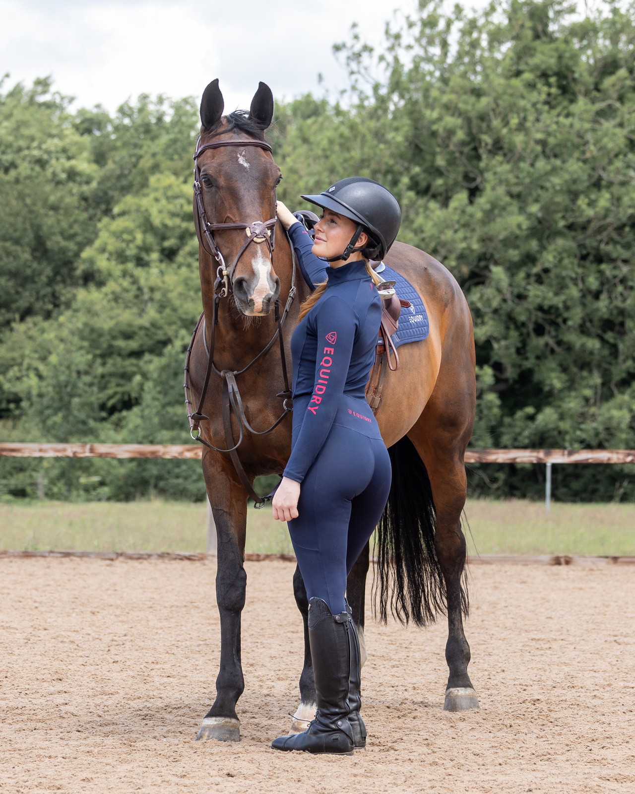 Water Repellent Leggings | Women's Navy/Raspberry – EQUIDRY