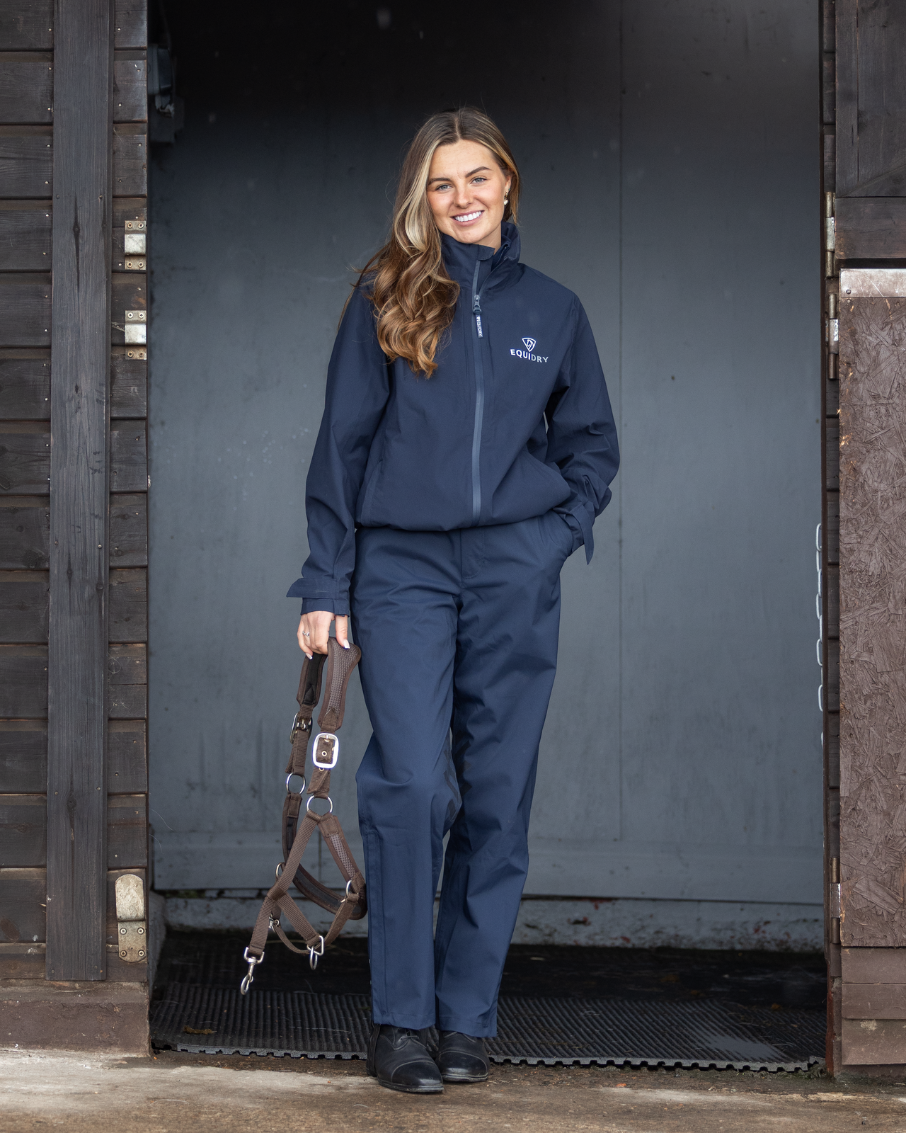 EQUIDRY Nimbus - Ladies Pack-Away Waterproof Horse Riding Coat - Navy