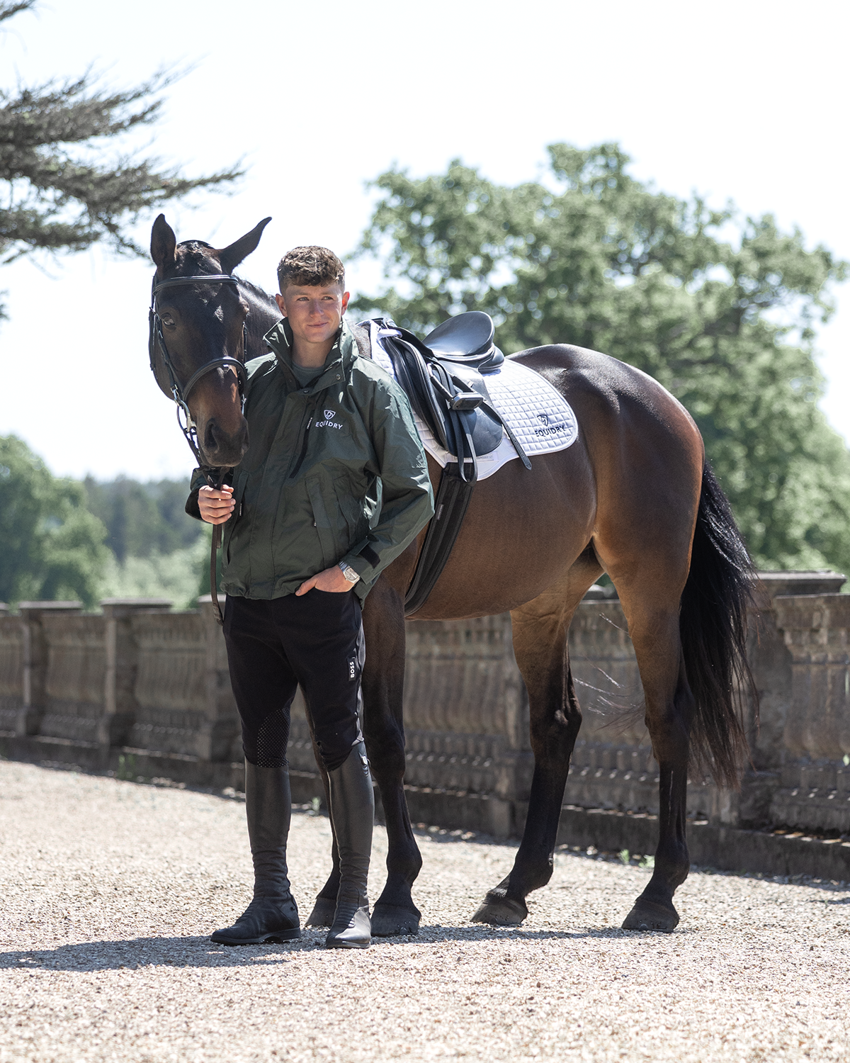 EQUIDRY Summer Shortie Lightweight Short Raincoat | Black forest Green